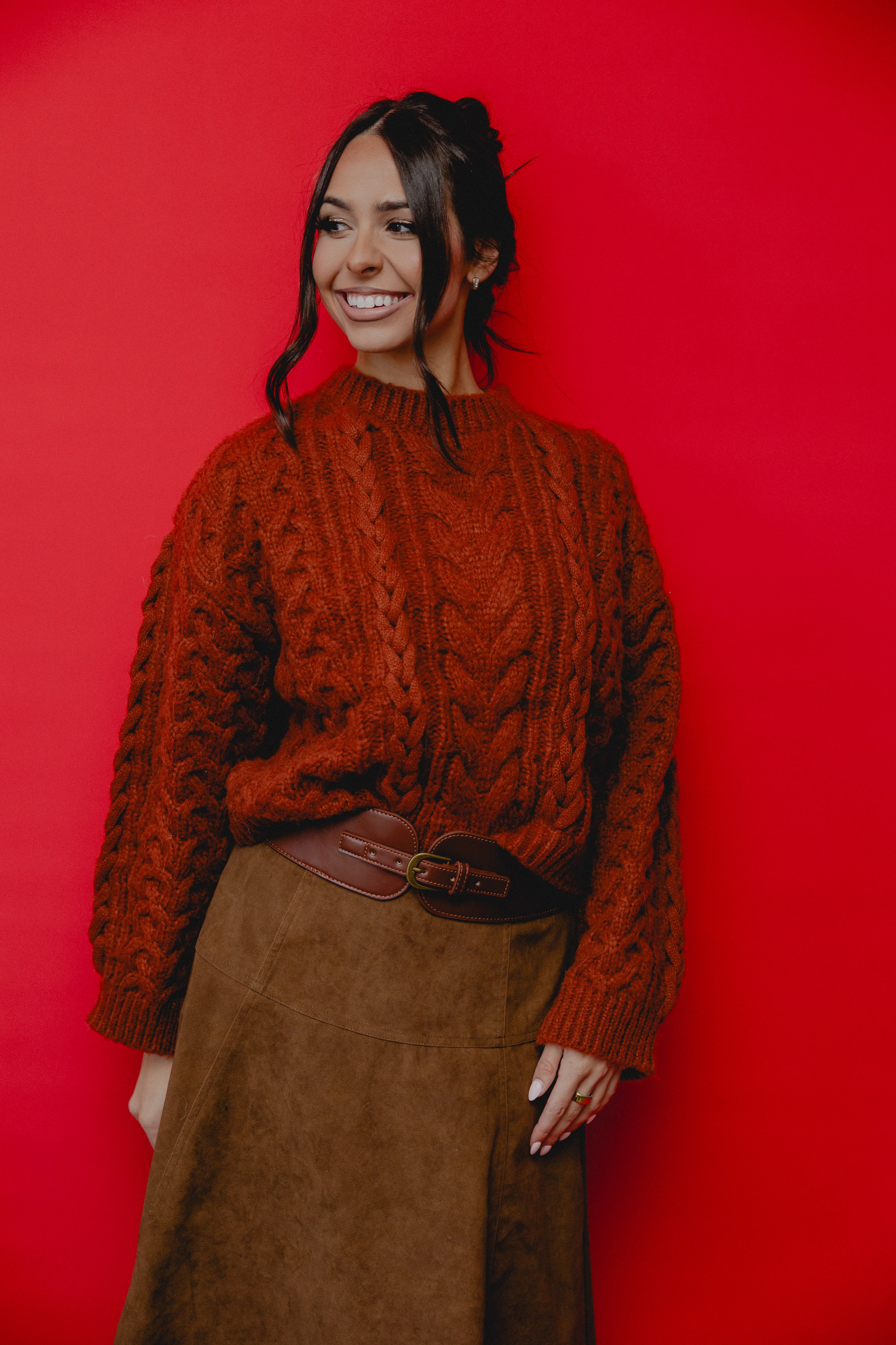Ames Cable Knit Sweater Rust – Shoreline Sugars Boutique